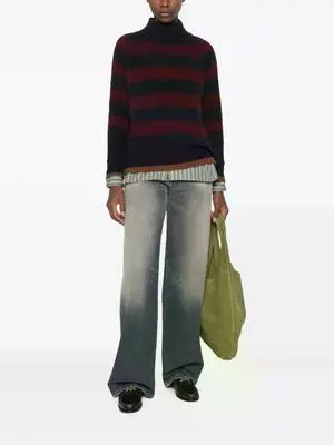 BEYOU Striped Roll-neck Sweater - Blue