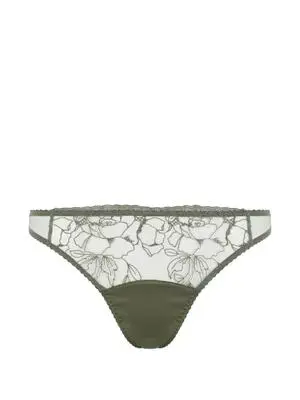 FLEUR OF ENGLAND Iona Floral-embroidered Thong - Green