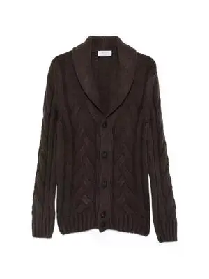 GRAN SASSO Cable-knit Shawl-collar Cardigan - Brown