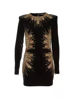 Balmain Embellished Velvet Mini Dress - Black