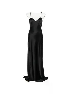 Max Mara Satin V-neck Spaghetti Strap Maxi Dress With Back Cut-out