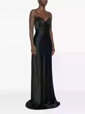 Max Mara Satin V-neck Spaghetti Strap Maxi Dress With Back Cut-out