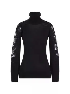 Ermanno Scervino Lace Insert Rhinestone Embellished Sweater - Black