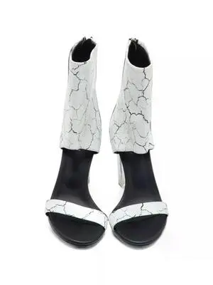 Balmain Marble Print Ankle Cuff Sandals With Lucite Block Heel - White