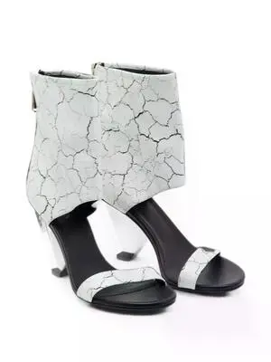 Balmain Marble Print Ankle Cuff Sandals With Lucite Block Heel