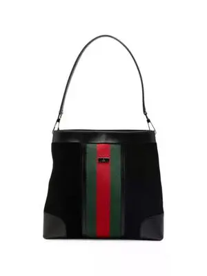 Gucci 2000-2015 Suede Web Shoulder Bag - Black