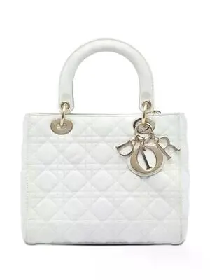 Dior 2017 Medium Lambskin Cannage Lady Satchel - White