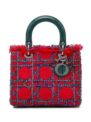 Dior 2011 Medium Tweed Cannage Fringe Lady Satchel - Red