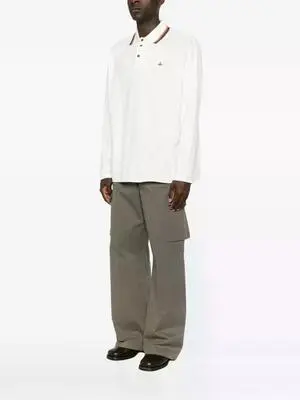 VIVIENNE WESTWOOD Orb-embroidered Tipped Polo Shirt - White