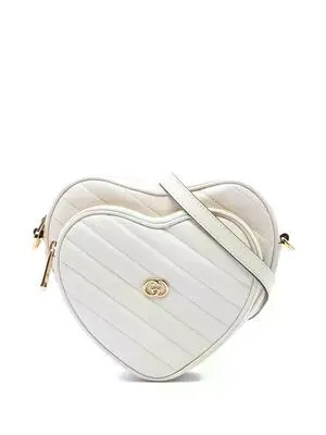 Gucci 2016-2026 Mini Matelasse Diagonal Calfskin Interlocking G Heart Crossbody Bag - White