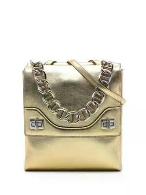 Prada 2010-2026 Metallic Leather Double Flap Turn Lock Satchel - Gold