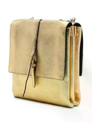 Prada 2010-2026 Metallic Leather Double Flap Turn Lock Satchel