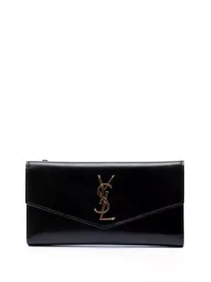 Saint Laurent 2019 Smooth Shiny Calfskin Monogram Uptown Clutch Bag - Black