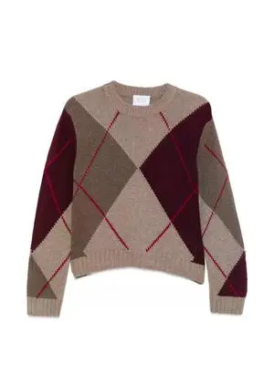 BEYOU Argyle Pattern Crew Neck Sweater - Red