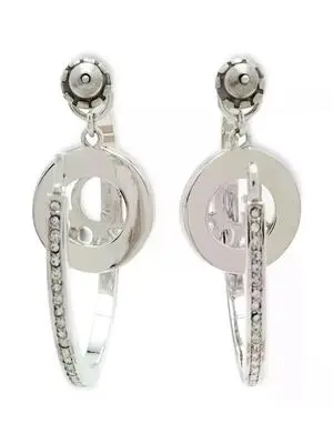 Dior Oblique Crystal-embelishement Hoop Earrings - Silver