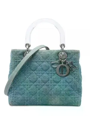 Dior 1999 Medium Denim Cannage Acrylic Handles Lady Satchel - Blue