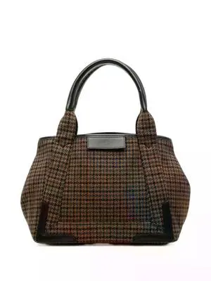 Balenciaga 2017 Wool Houndstooth Navy Cabas S Tote Bag - Brown