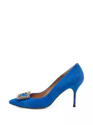 Carolina Herrera Embellished Buckle Pointed-toe Pumps - Blue