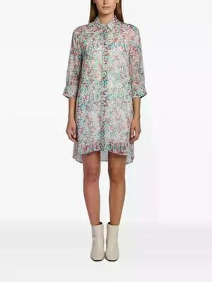 Kenzo Floral-print Sheer Mini Shirt Dress - Neutrals