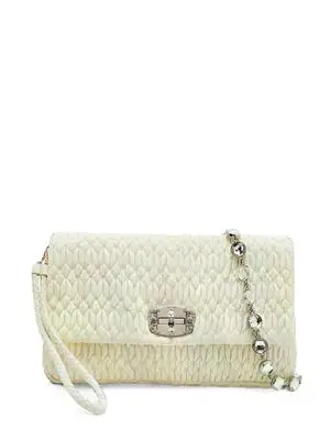 Miu Miu Ruched Crystal-embellished Shoulder Bag - White
