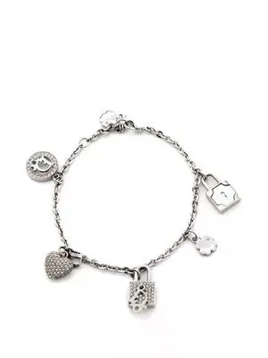 Dior Tone Crystal-embellished Padlock And Heart Charms Bracelet - Silver