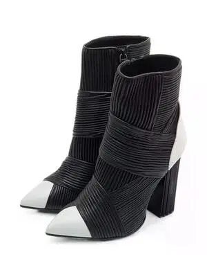 Balmain Leather Ribbed Pointed Toe Ankle Boots