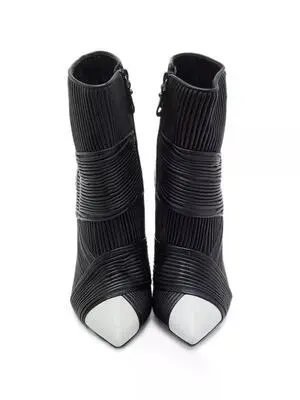 Balmain Leather Ribbed Pointed Toe Ankle Boots