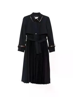 Sandro Pleated Leather-trim Trench Coat
