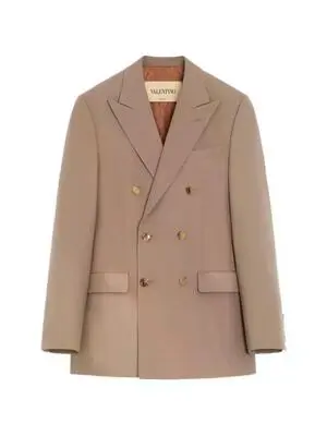 Valentino Garavani Double-breasted Jacket In Natté-wool - Neutrals