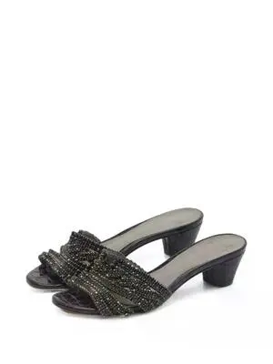 GINA Crystal-embellished Croc-effect Block Heel Sandals - Black