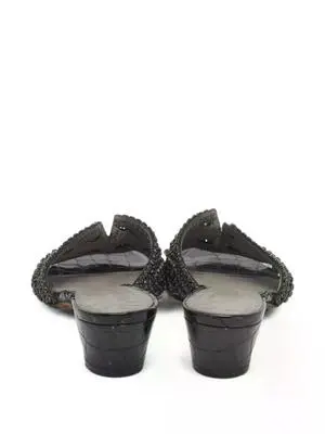 GINA Crystal-embellished Croc-effect Block Heel Sandals - Black