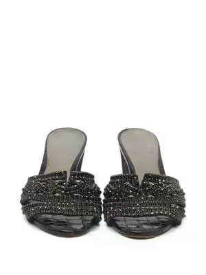 GINA Crystal-embellished Croc-effect Block Heel Sandals - Black