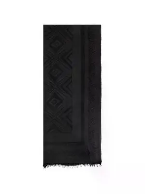 Alberta Ferretti Geometric-print Frayed-edge Scarf - Black