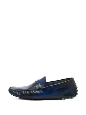 TOD'S Penny Brushed Leather Loafers - Blue