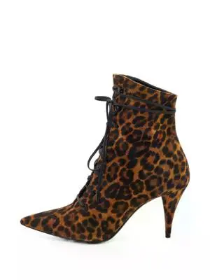 Saint Laurent Kiki Leopard-print Suede Lace-up Ankle Boots - Brown