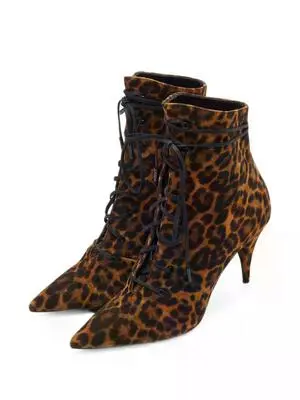 Saint Laurent Kiki Leopard-print Suede Lace-up Ankle Boots