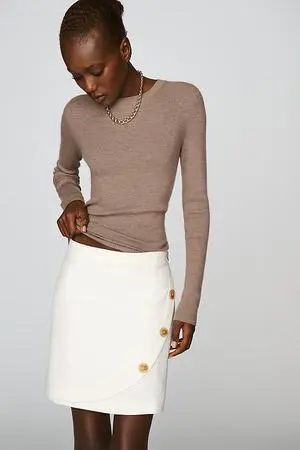 Maeve Printed Mini Skirt With Button Detail - Egret