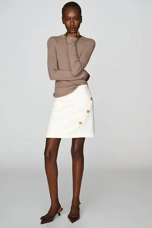 Maeve Printed Mini Skirt With Button Detail - Egret