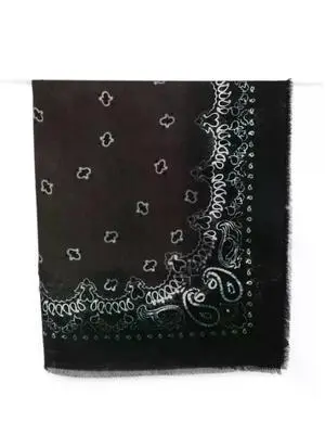 Destin Paisley-print Frayed-detail Scarf - Black