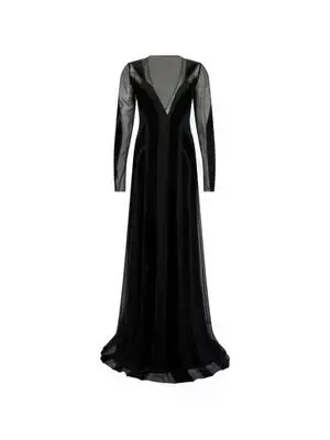 Alberta Ferretti Sheer-panelled Velvet-trim Maxi Dress - Black