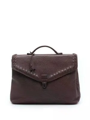 Bottega Veneta Intrecciato Trimmed Leather Business Bag - Red