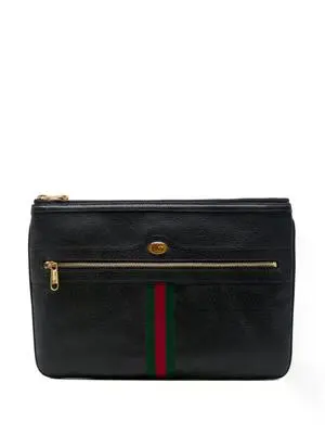 Gucci 2016-2026 Calfskin Web Ophidia Clutch Bag - Black