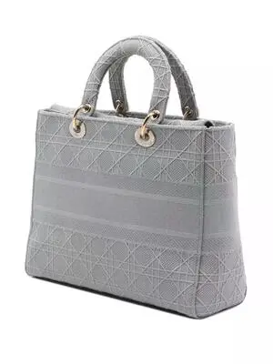 Dior Large Embroidered Canvas Cannage Lady D Lite Satchel