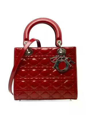 Dior 2013 Medium Patent Cannage Lady Satchel - Red