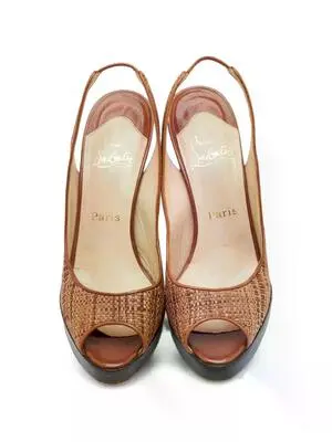CHRISTIAN LOUBOUTIN Woven Raffia Platform Slingback Pumps