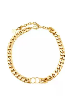 DIOR Christian Dior Gold-Tone 'CD' Logo Choker Necklace