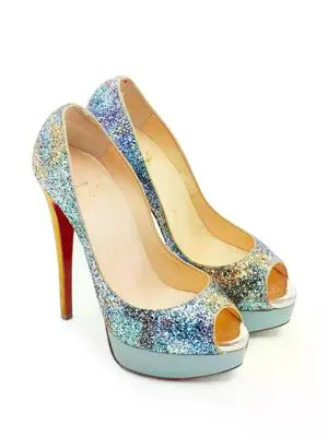 CHRISTIAN LOUBOUTIN Lady Peep Glitter Platform Pumps