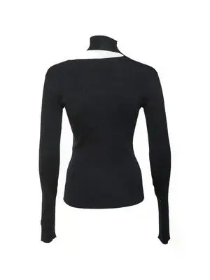 Fendi Rib-knit Cut-out Mock Neck Long Sleeve Top - Black