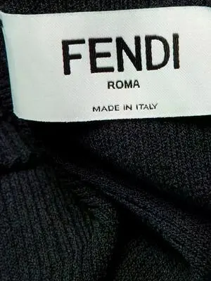 Fendi Rib-knit Cut-out Mock Neck Long Sleeve Top - Black