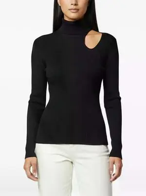 Fendi Rib-knit Cut-out Mock Neck Long Sleeve Top